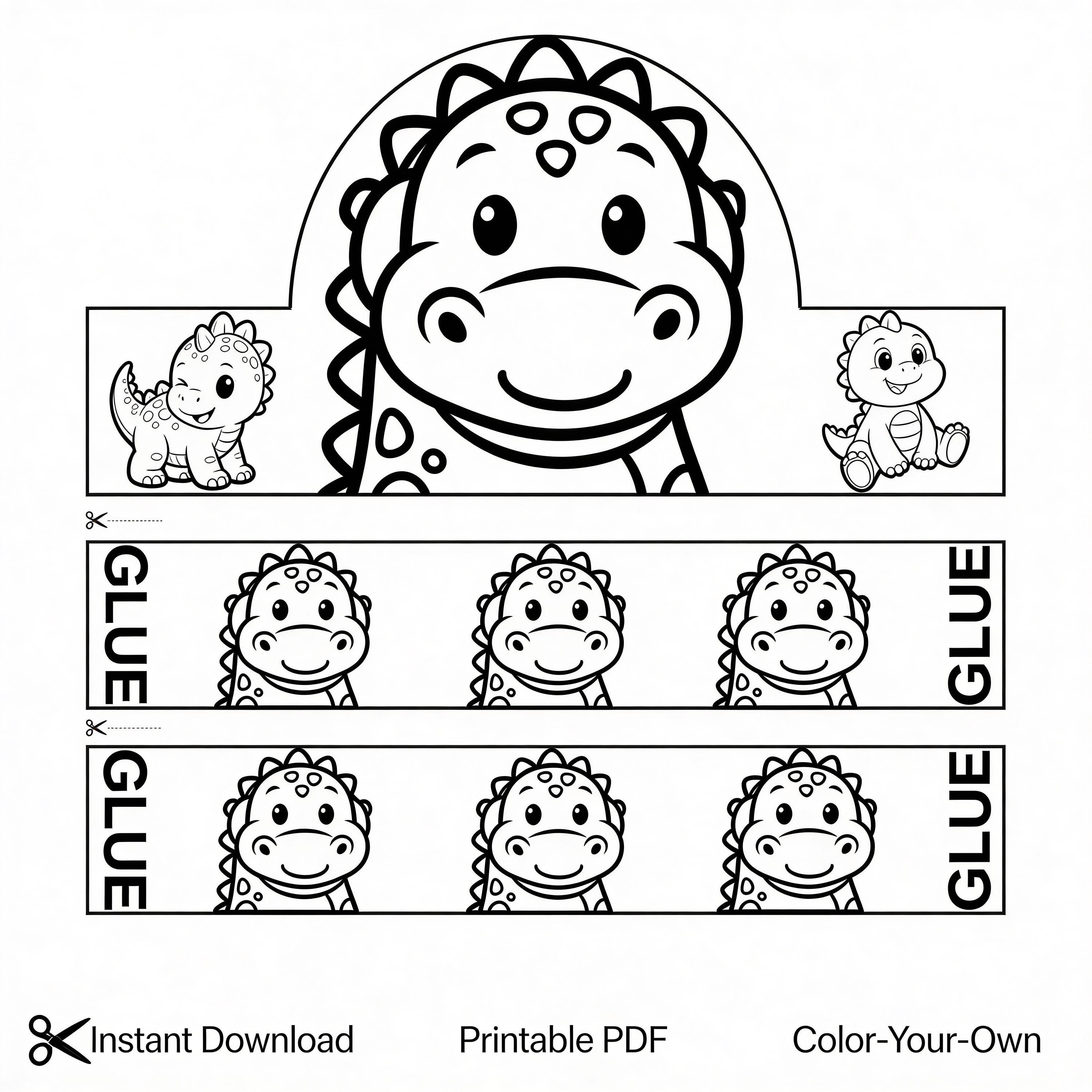 Dinosaur Headband Craft Printable for Kids | Fun Coloring Activity PDF ...