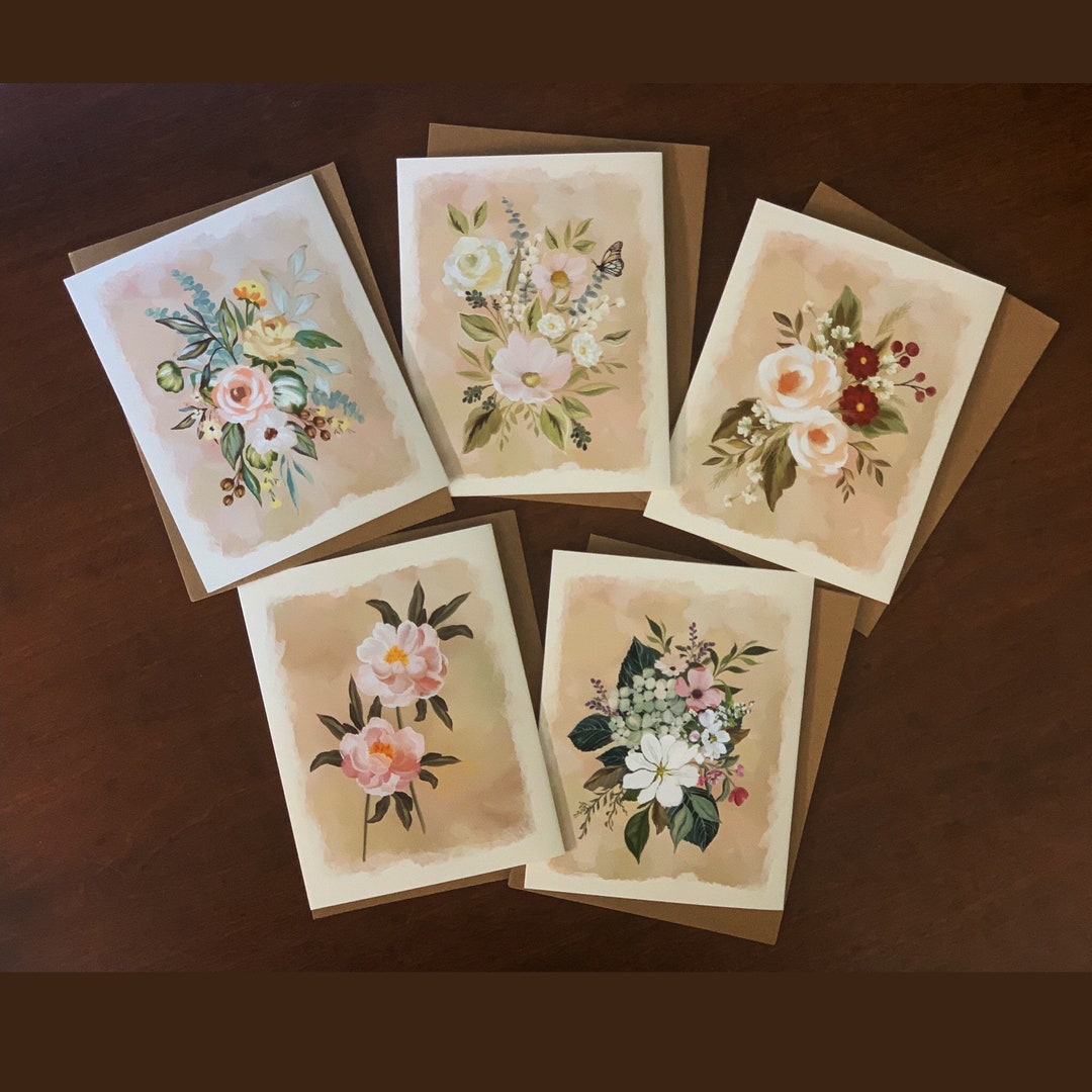 Vintage Style Floral Blank Greeting Cards With Envelopes, Boxed Set or ...