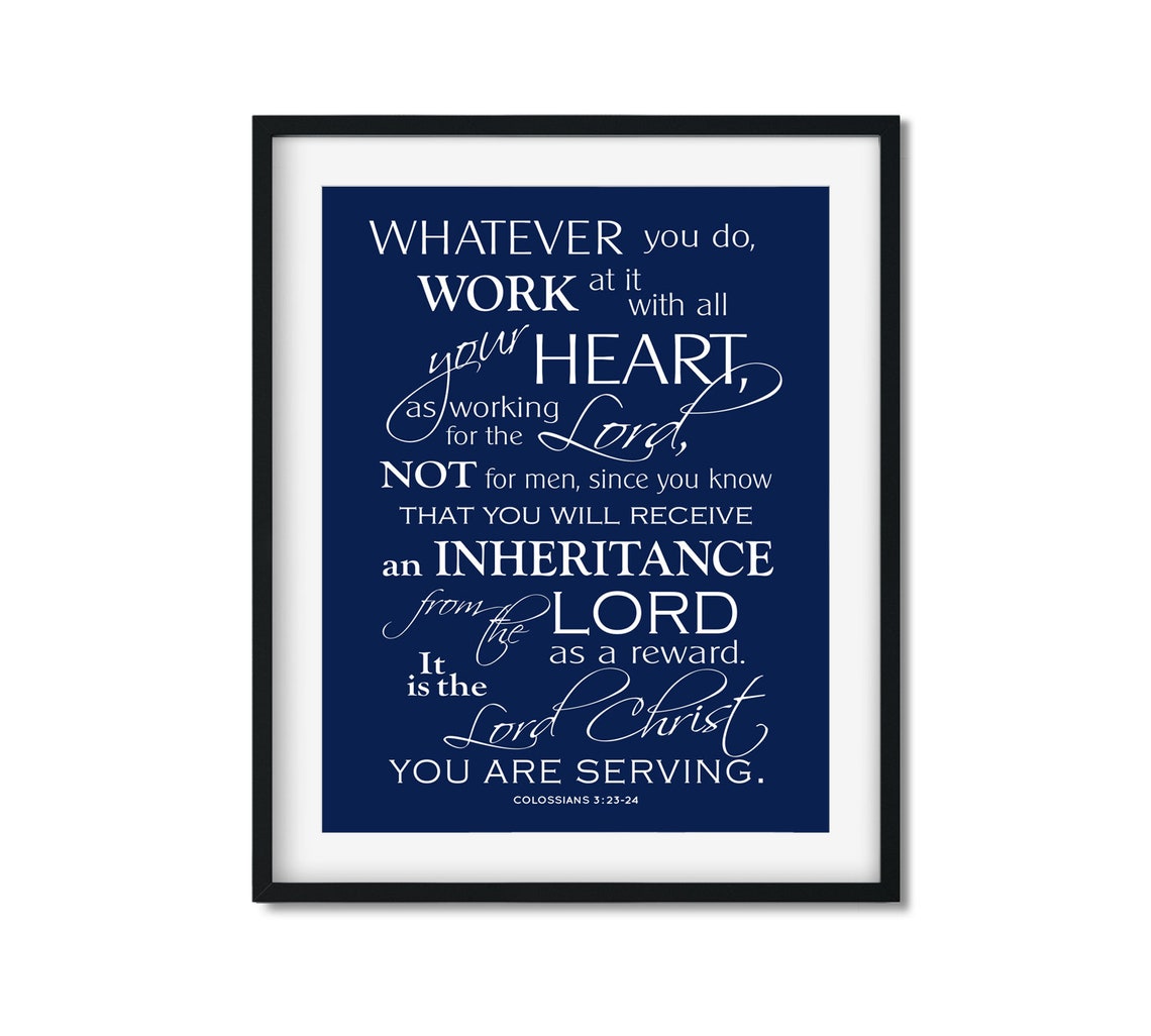 Scripture Wall Art, Colossians 3:23-24, Confirmation Gift for Boy or ...