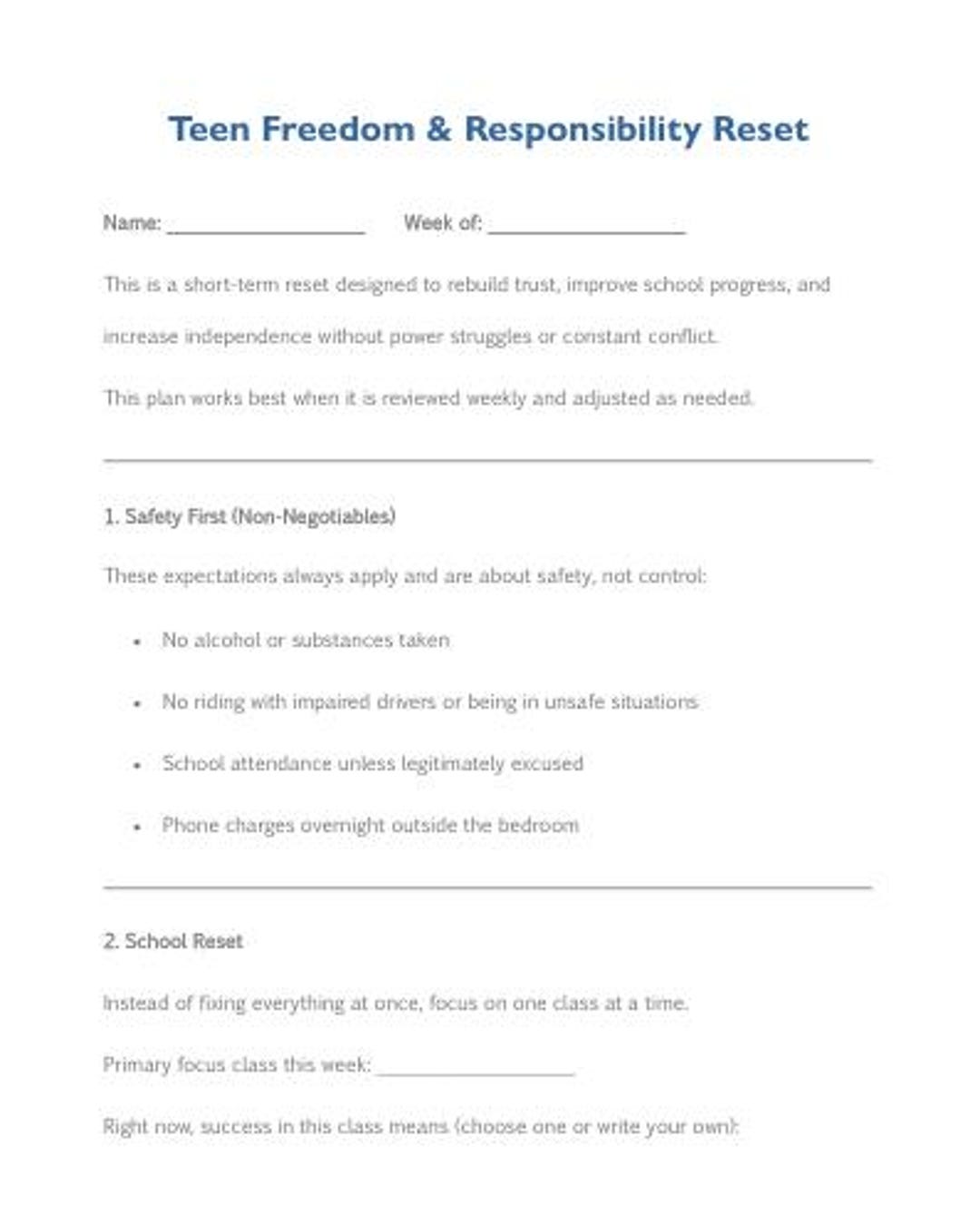 Teen Freedom & Responsibility Agreement | Printable PDF - Etsy