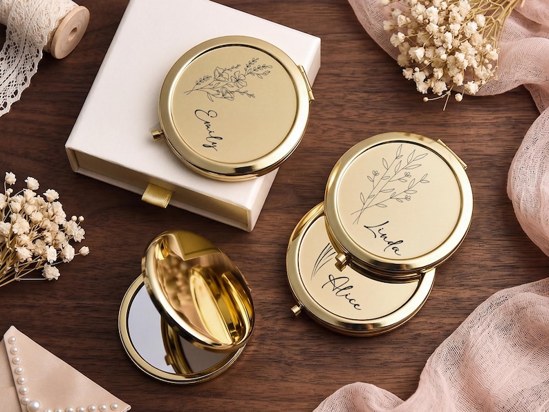 Engraved Pocket Mirror Makeup Compact,personalized Bridal Shower Gift ...