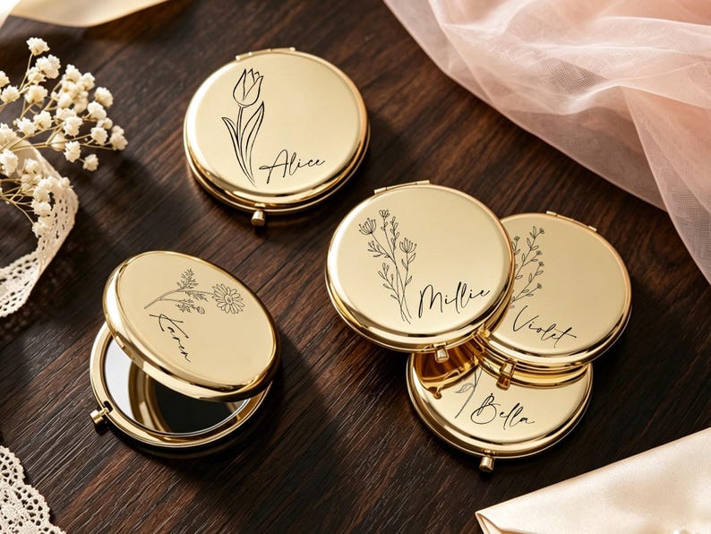 Engraved Pocket Mirror Makeup Compact,personalized Bridal Shower Gift ...