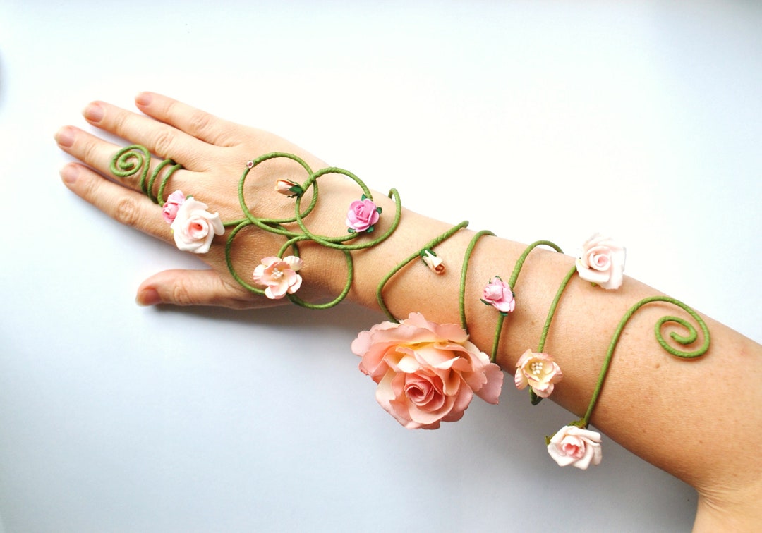 Pink Rose Flower Arm Cuff Wrap Slave Bracelet Prom Bride Bridesmaids ...