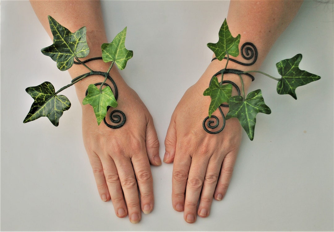 Pair of Green Ivy Wrist Cuff Wraps Fairy Costume Accessories Poison Ivy ...