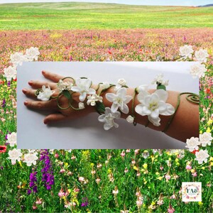 White Flower Arm Cuff Wrap Bridal Prom Corsage Accessory Fairy Mother ...