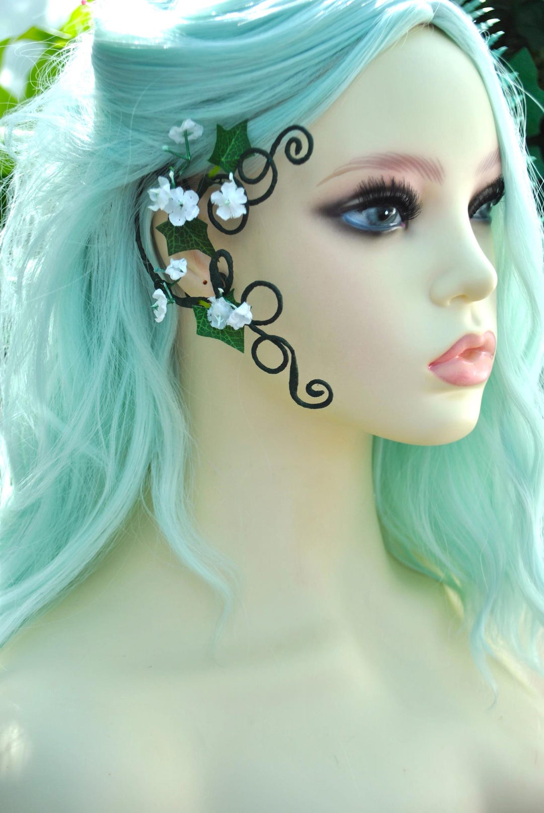 White Flower Ivy Ear Cuff Wrap Boho Whimsical Fairy Bride Bridesmaids ...