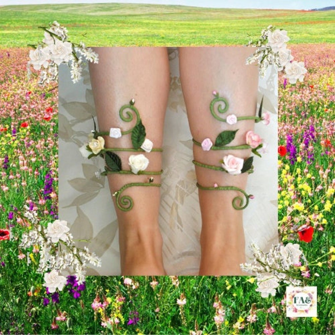 Pink & White Flower Vine Leg Cuff Ankle Bracelet Leg Wraps Fairy ...