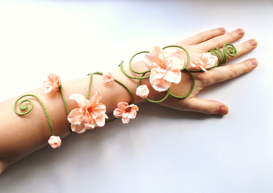 Peach Flower Long Arm Cuff Wrap Cottagecore Fairy Costume Bride ...