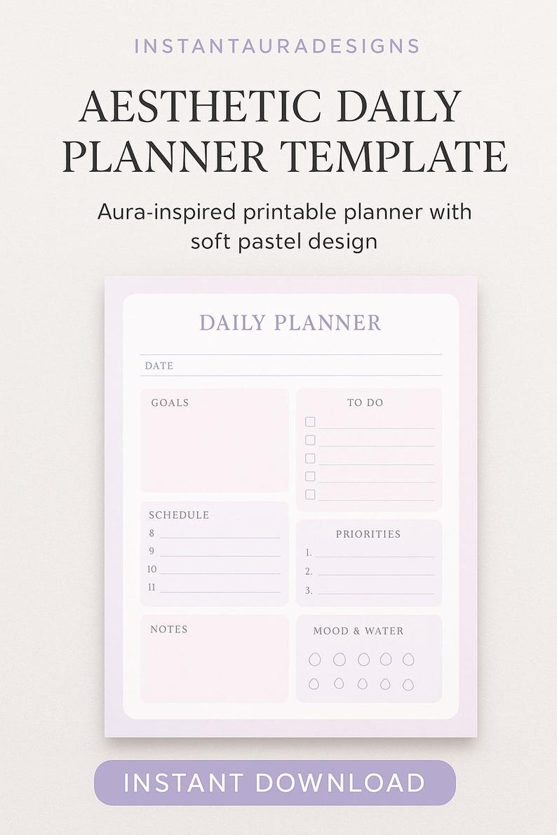Aesthetic Daily Planner Template | Aura-inspired Printable | Minimal ...