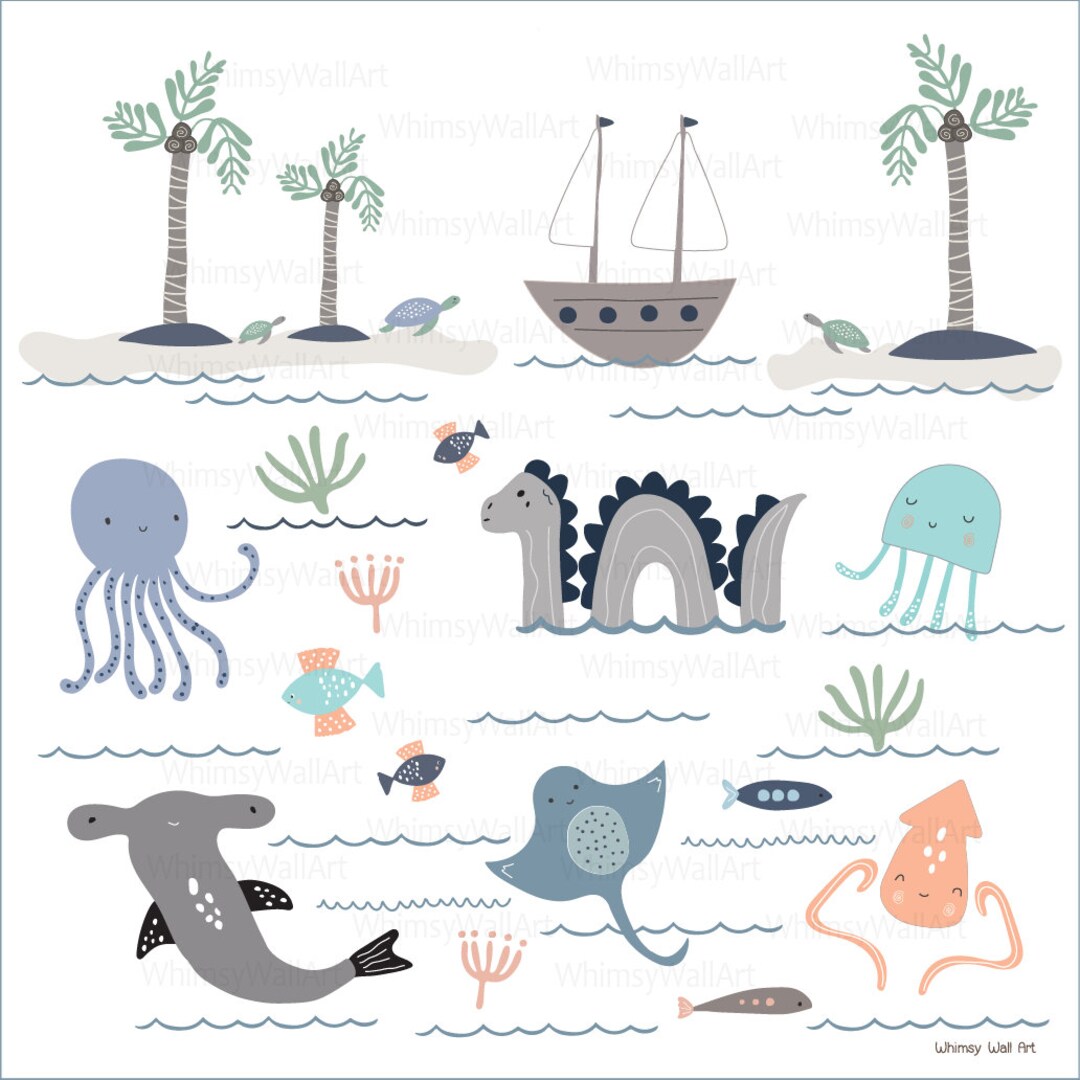 Nautical Sea Life Decals - Wall Art Decals - Etsy