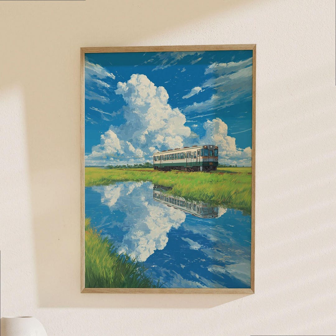 Anime Train Through Landscape Poster - Japanese Style Scenic Railway ...
