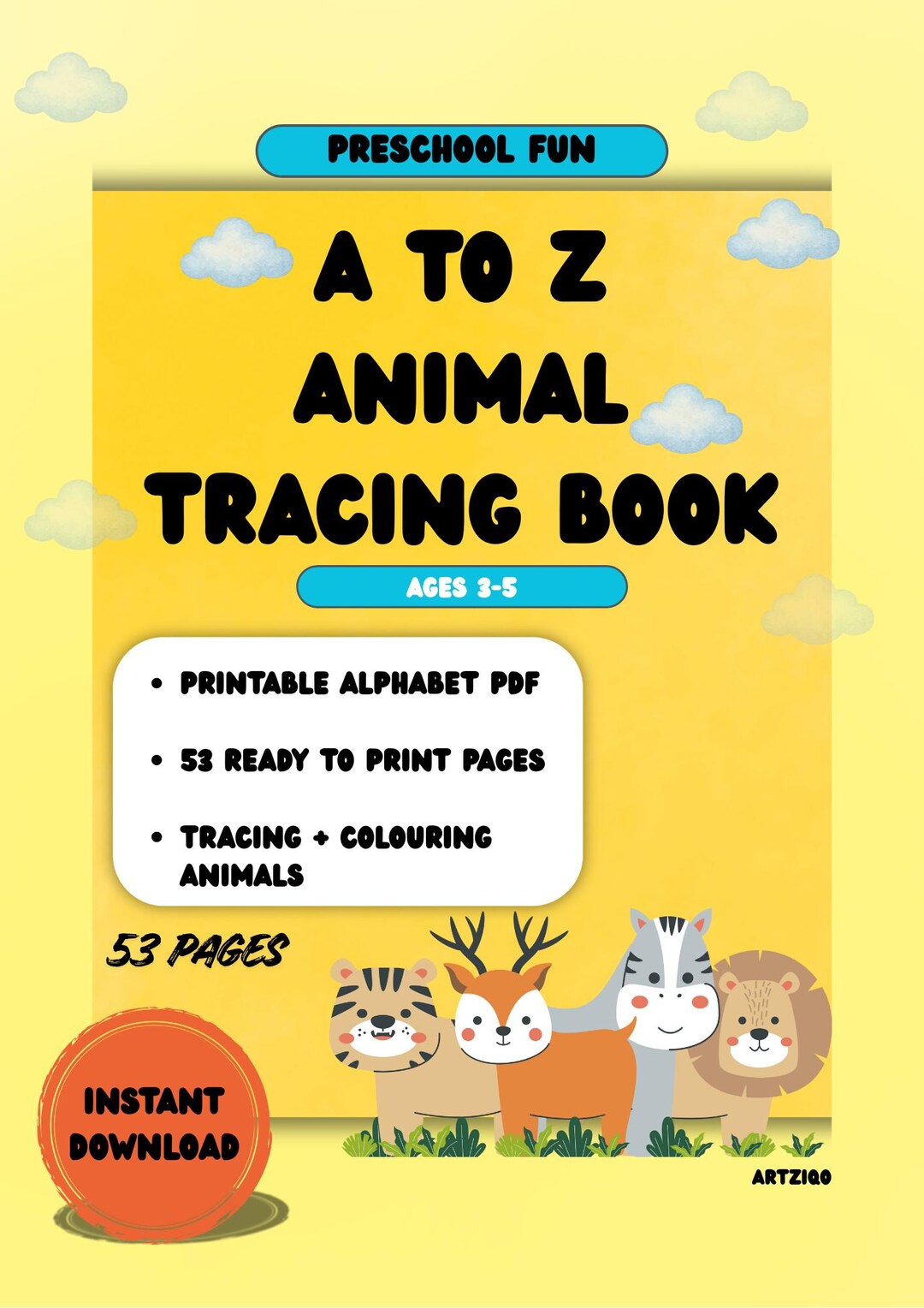 A to Z Animal Tracing & Coloring Book | Alphabet Practice | Ages 3–5 - Etsy