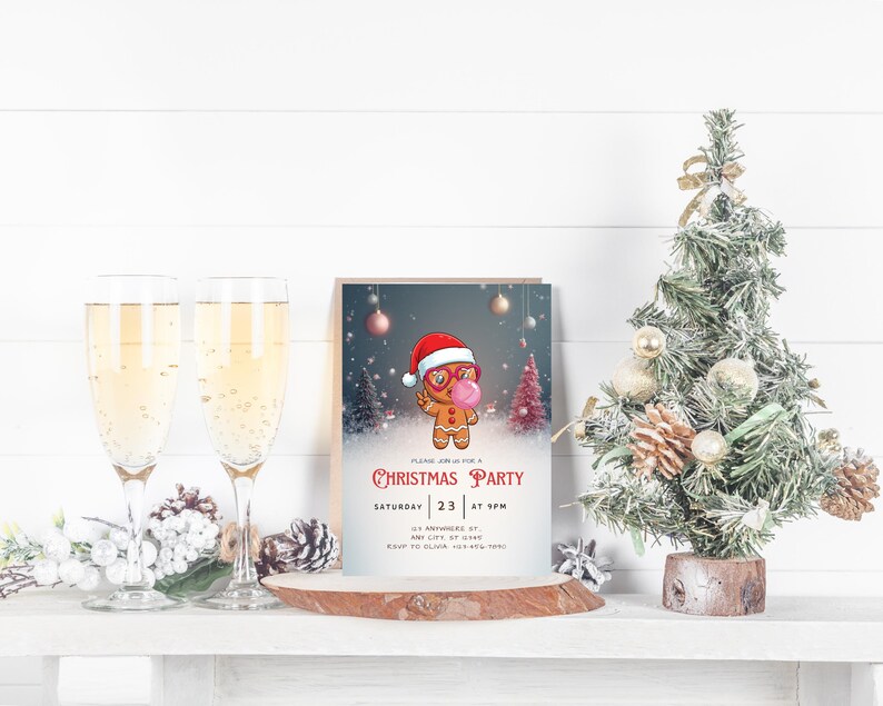 Editable Gingerbread Man Christmas Party Invitation, Canva Template ...