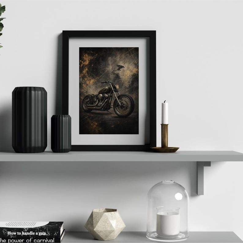 Dark Motorcycle Art Print • Gothic Biker Wall Art • Custom Chopper ...
