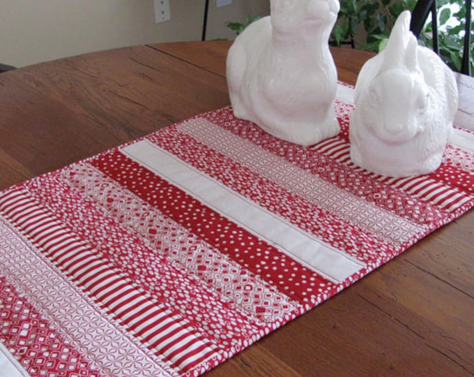Red and White Quilted Table Runner - Etsy