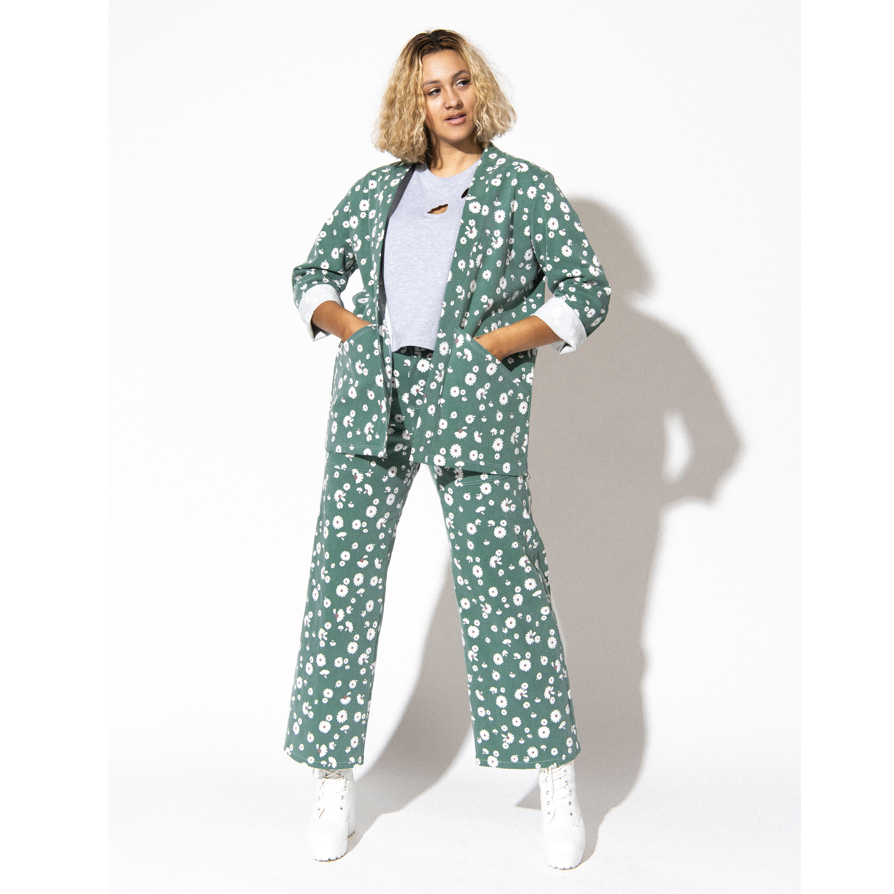 Daisy Wide Leg Jeans Green Floral High Waisted Pants Etsy | Etsy