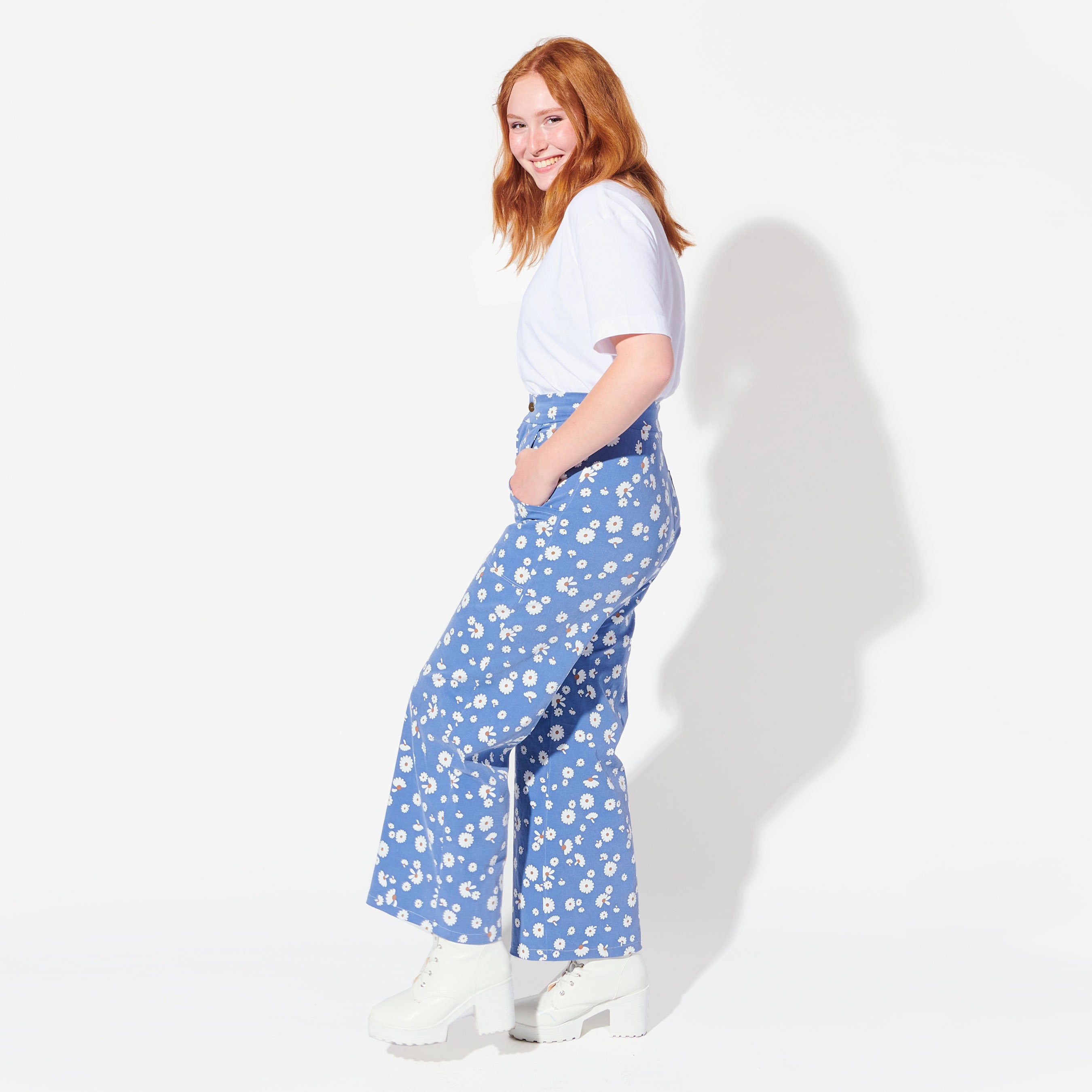 Daisy Wide Leg Jeans Blue Floral High Waisted Pants - Etsy