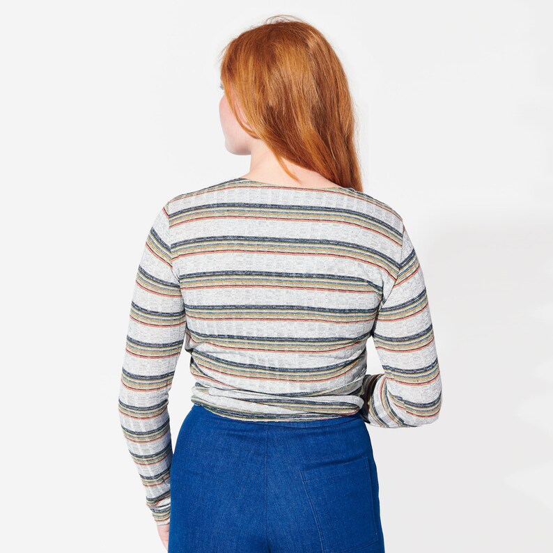 Desert Disco Sweater Wrap Top | Heather Gray Stripe | Made in Portland ...