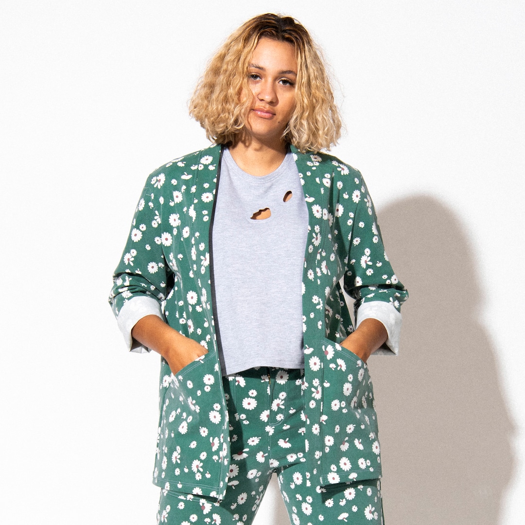 Daisy Jacket | Green Floral Stretch Twill Coat With Pockets | Made in ...