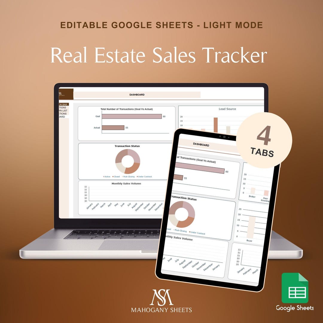 Real Estate Sales Tracker Spreadsheet Google Sheets Light Mode ...
