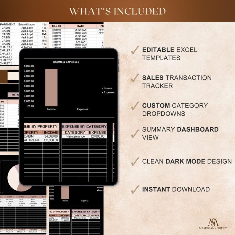 Landlord Rental Property Tracker Excel Dark Mode Spreadsheet Income ...