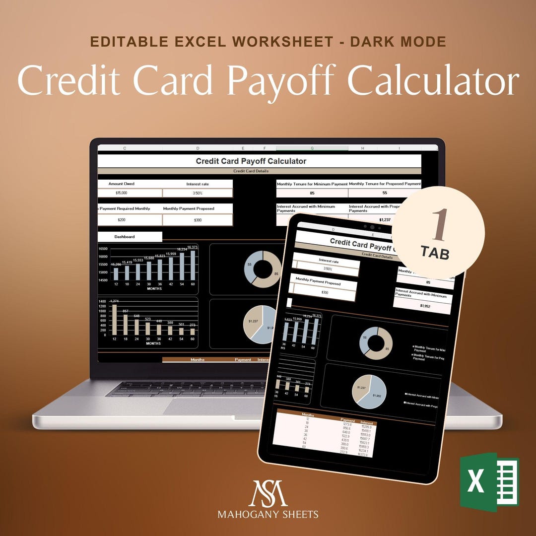 Credit Card Payoff Spreadsheet Excel Dark Mode Family Gift Finance Tool ...