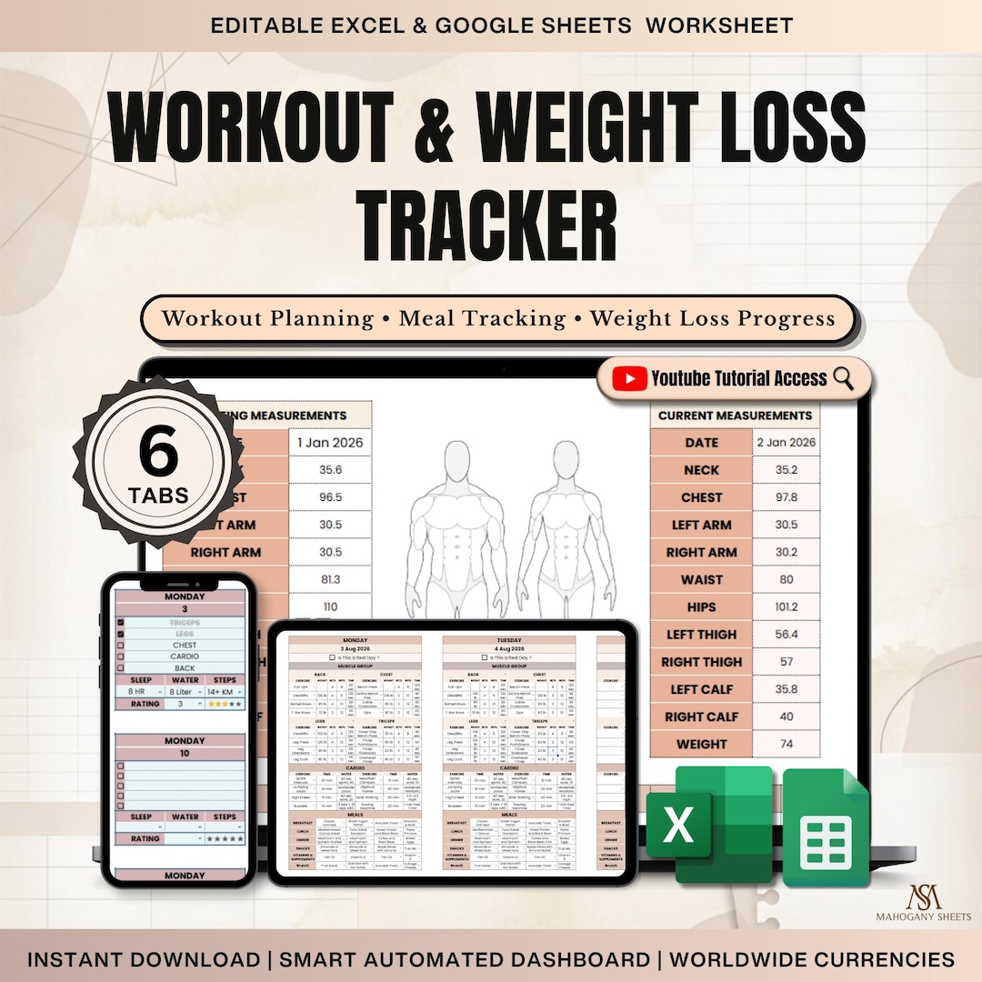 Workout Tracker Google Sheets Excel Weight Loss Tracker Template ...