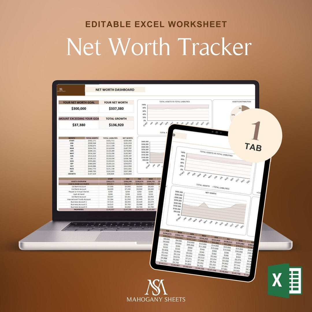 Net Worth Tracker Excel Spreadsheet: Finance Dashboard, Assets ...
