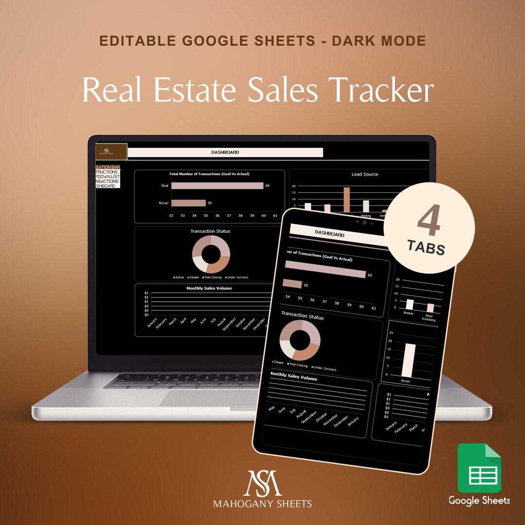 Real Estate Sales Tracker Spreadsheet Google Sheets Dark Mode ...