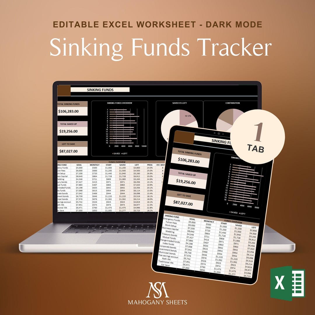 Savings Tracker Spreadsheet Excel Dark Mode Sinking Funds Planner ...