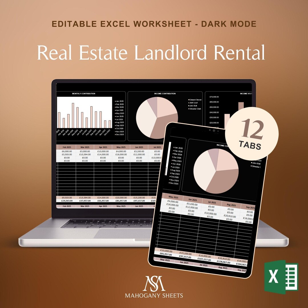 Landlord Rental Property Tracker Excel Dark Mode Spreadsheet Income ...