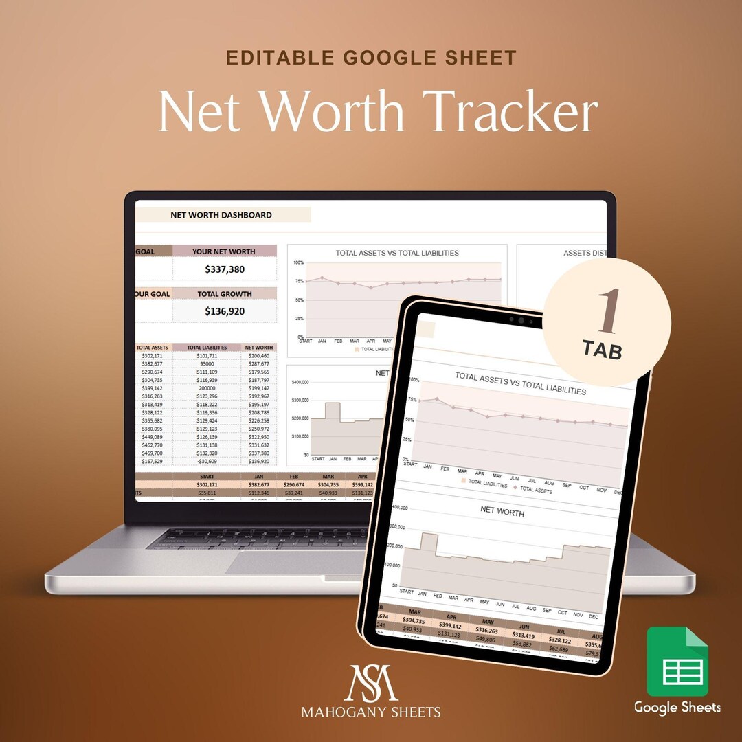 Feuille de calcul de suivi de la valeur nette Google Sheets Tableau de ...