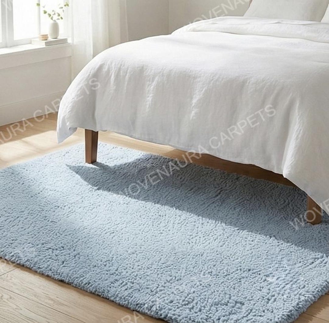 Plush Light Blue Shag Rug, Hand-tufted Fluffy Wool Area Carpet for ...