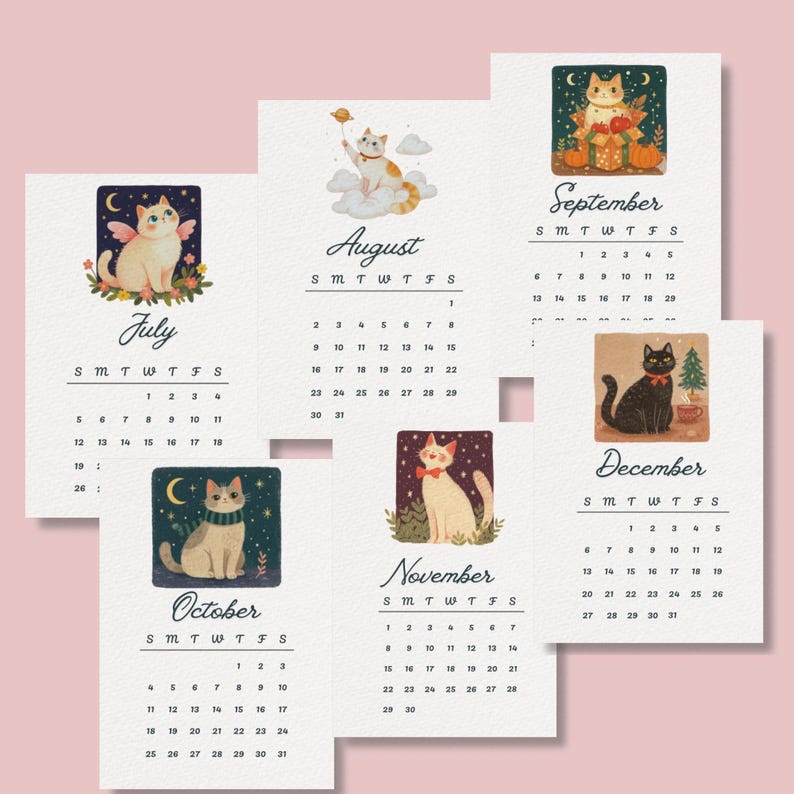 Cat 2026 Desk Calendar Printable | Cute Kitten Desk | Mini Calendar ...