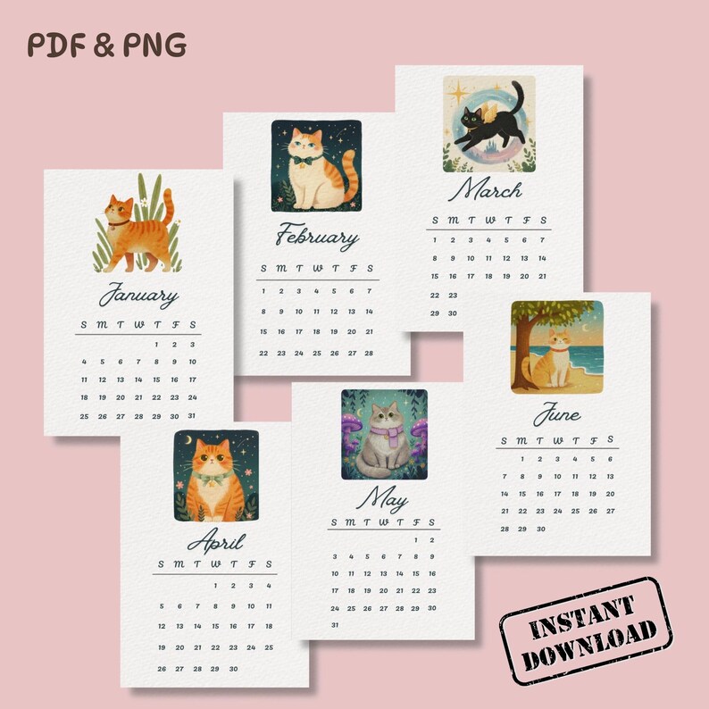 Cat 2026 Desk Calendar Printable | Cute Kitten Desk | Mini Calendar ...