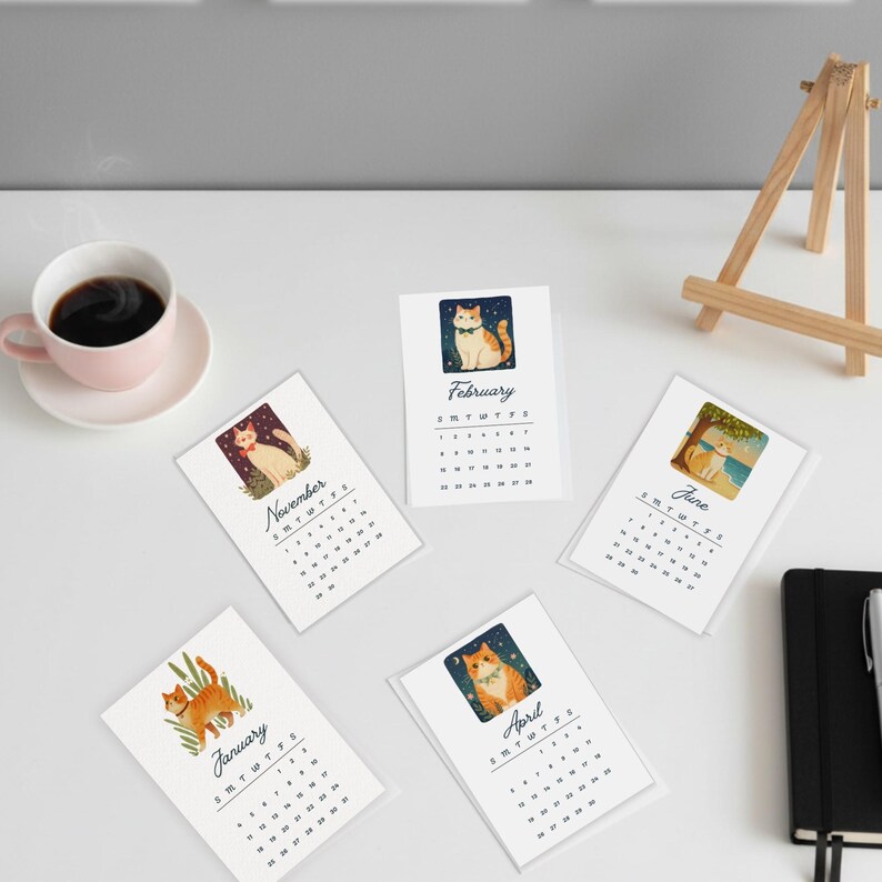 Cat 2026 Desk Calendar Printable | Cute Kitten Desk | Mini Calendar ...