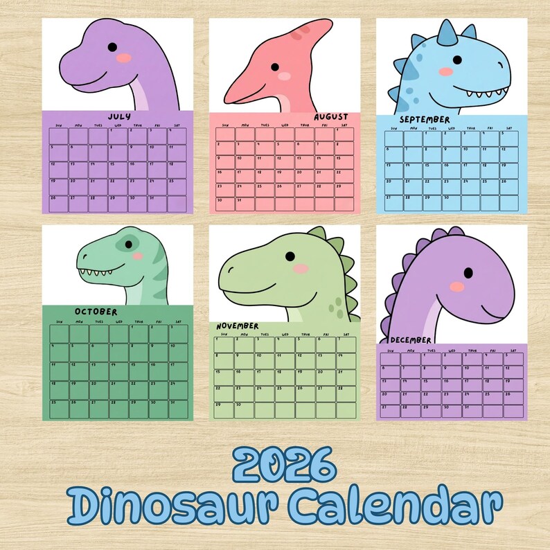 2026 Dinosaur Calendar Printable for Boys | Kids Dino Planner With ...