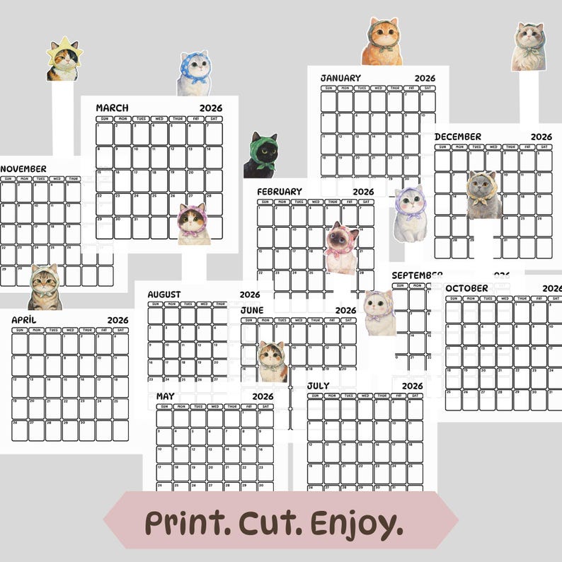 Cat 2026 Desk Calendar Printable | Cute Kitten Desk Calendar | Crazy ...