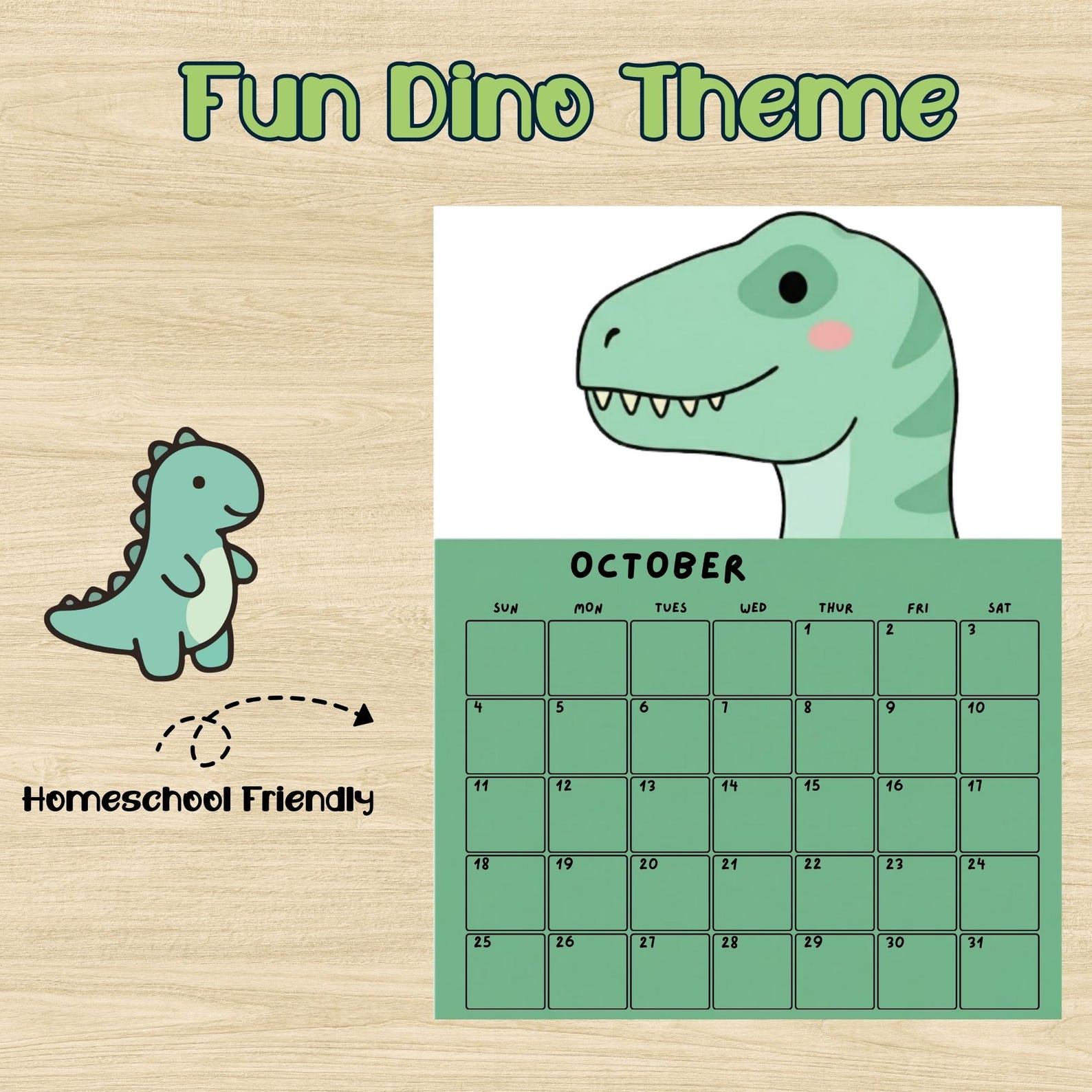 2026 Dinosaur Calendar Printable for Boys | Kids Dino Planner With ...