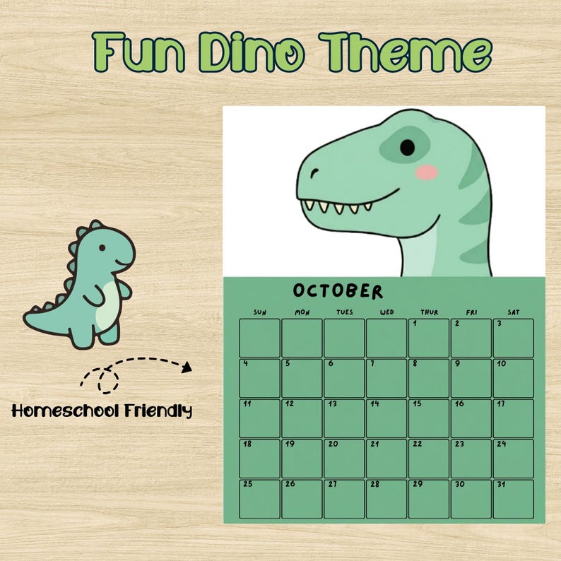 2026 Dinosaur Calendar Printable for Boys | Kids Dino Planner With ...