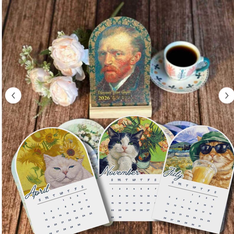 Funny Cat Desk Calendar 2026 Printable | Mini Desk Calendar Card | Van ...