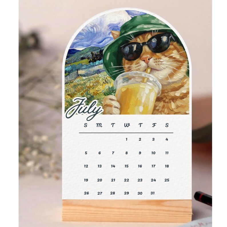 2026 Printable Cat Desk Calendar , Mini Desk Calendar Card , Funny Van ...