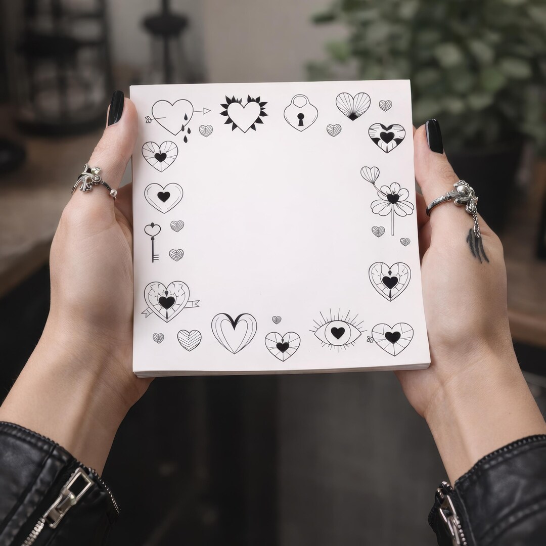 Heart Frame Notepad, Aesthetic Black Line Art Memo Pad, Minimal ...