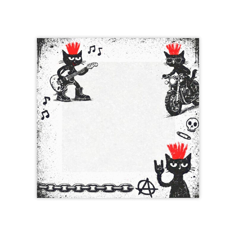 Punk Rock Cat Notepad | Rock Music Cat Notes | Printable Square Note ...