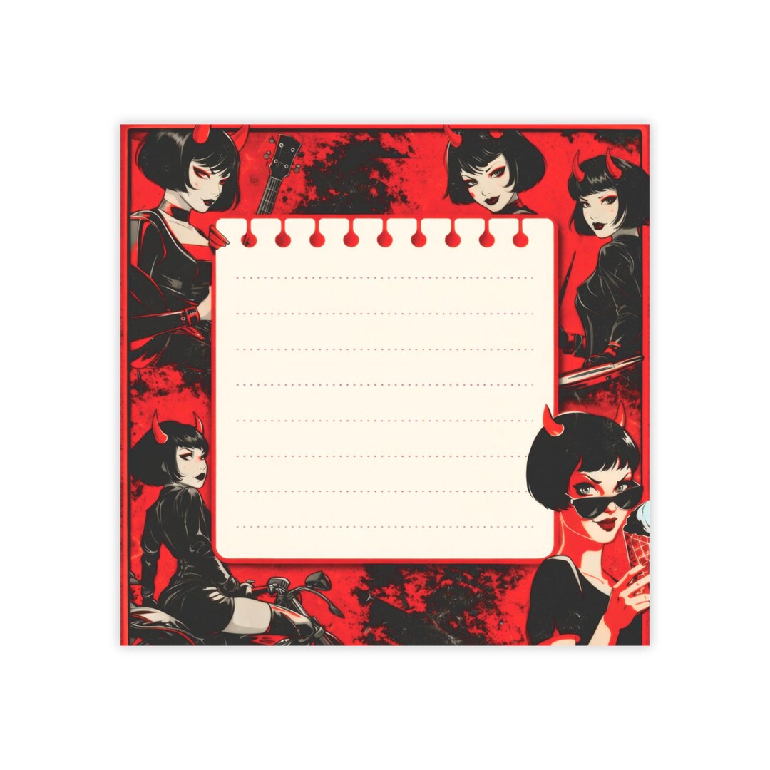 Red Gothic Notepad | Devil Girl Aesthetic Memo Pad | Dark Red Desk ...