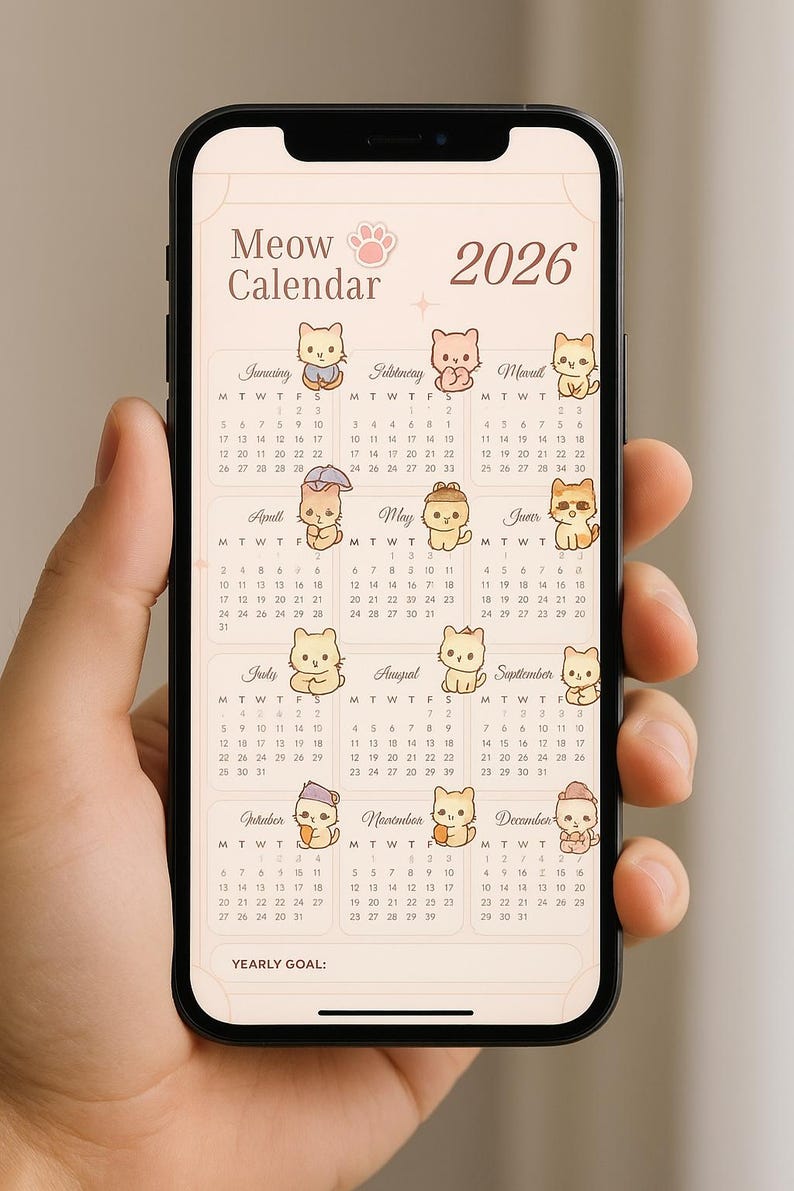 Kawaii Cat Yearly Planner 2026 | Cute Printable Planner A4 PDF | Meow ...