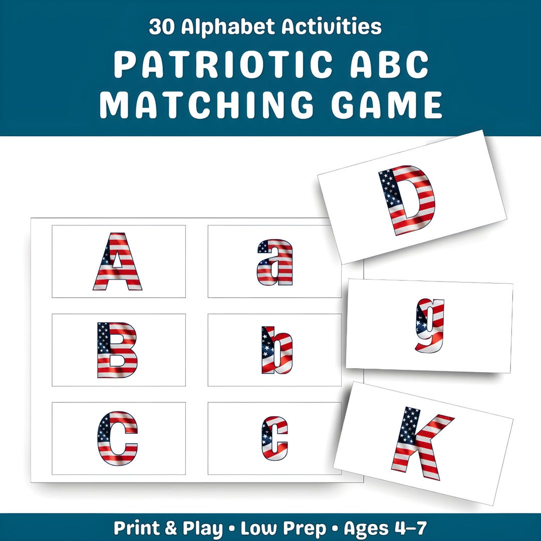 Patriotic ABC Matching Game – 30 Alphabet Activities for Preschool ...