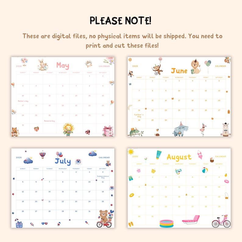 2026 Kids Monthly Calendar Printable & Editable in Canva - Etsy