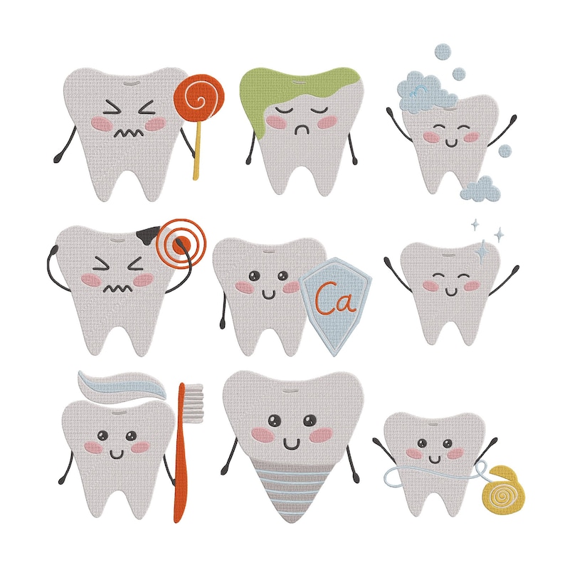 Tooth Element Machine Embroidery Design, Set of 9, Instant Download, - Etsy