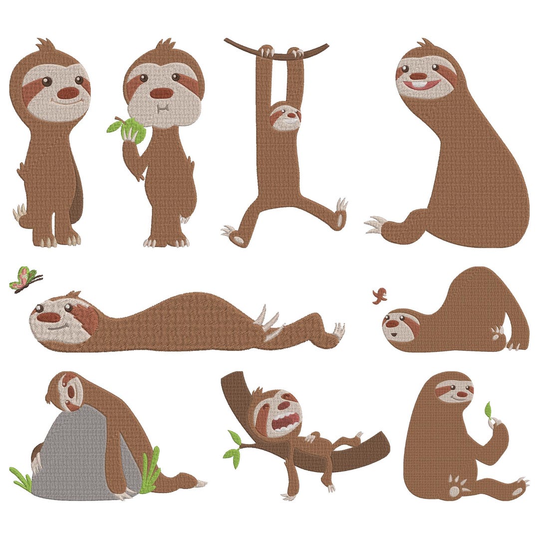 Sloth Lazy Design, Kawaii Sloth Poses Hanging File, Sleeping Leave ...